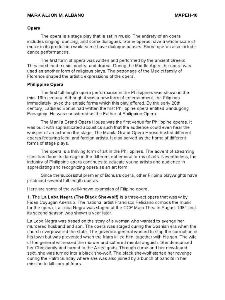 Opera MAPEH 10 | PDF | Opera
