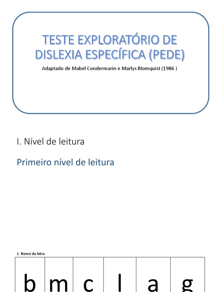 Teste Exploratório de Dislexia Específica (Pede) | PDF
