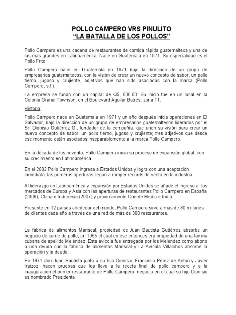 Pollo Campero Vrs Pinulito | PDF