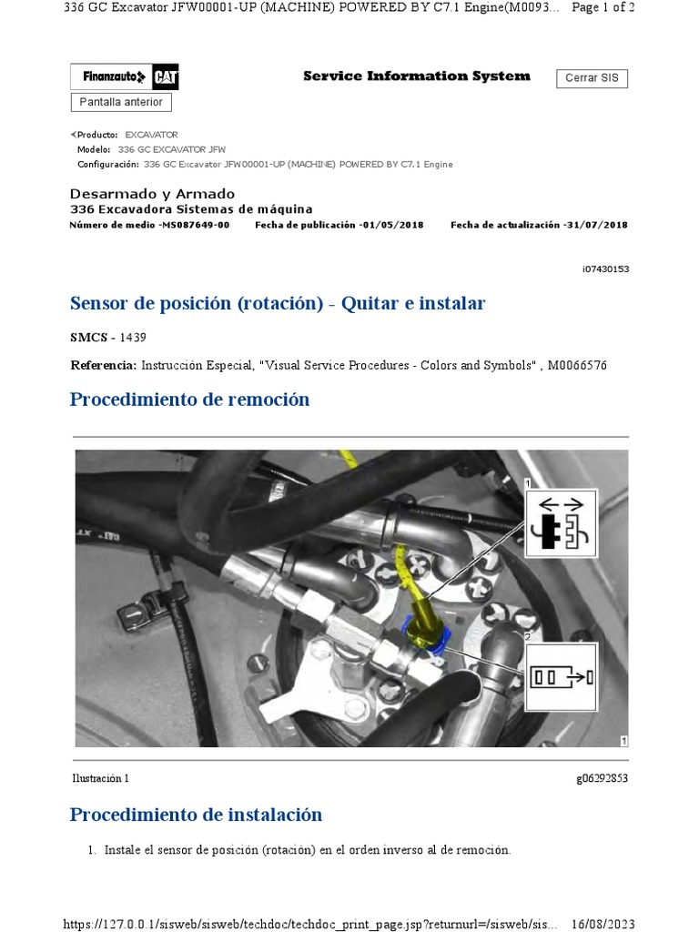Sensor de Posición (Rotación) - Quitar e Instalar: Cerrar SIS Pantalla ...
