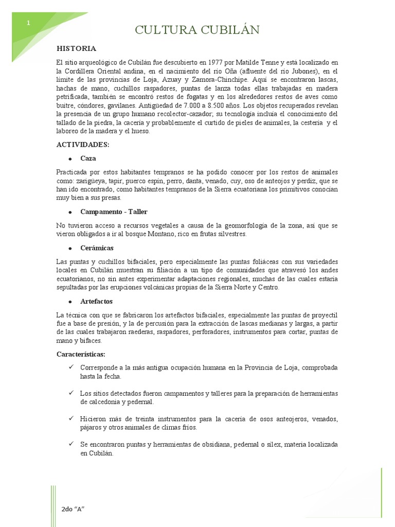 Cultura Cubilán | PDF | Caza | Pedernal