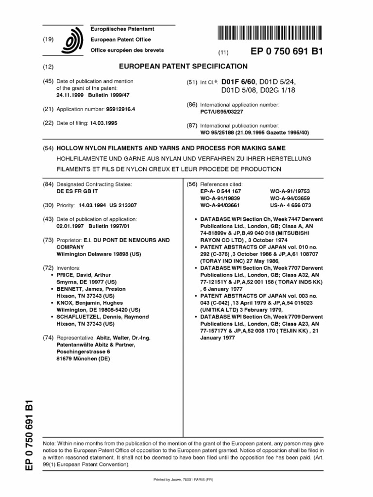 EP0750691B1 | PDF | Textiles | Yarn