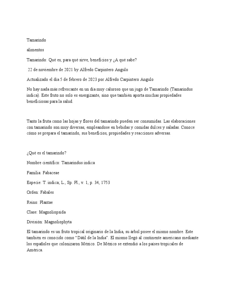 Tamarindo | PDF | Té | Nutrición