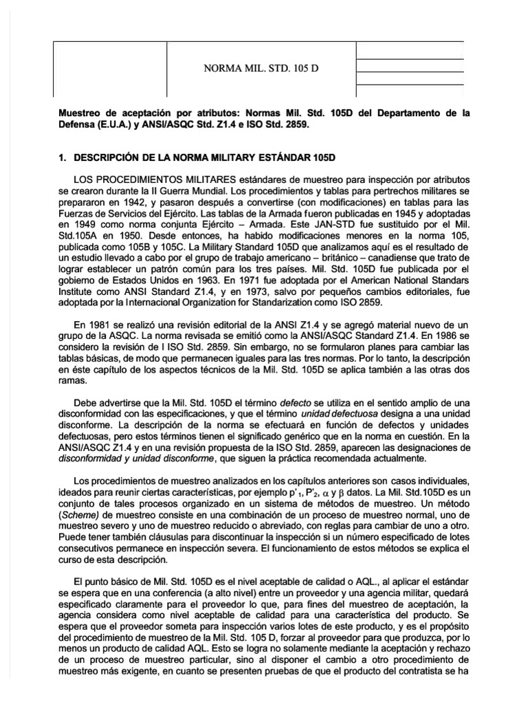 Norma Militar MIL-STD-105D | PDF | Muestreo (Estadísticas) | Métodos de ...