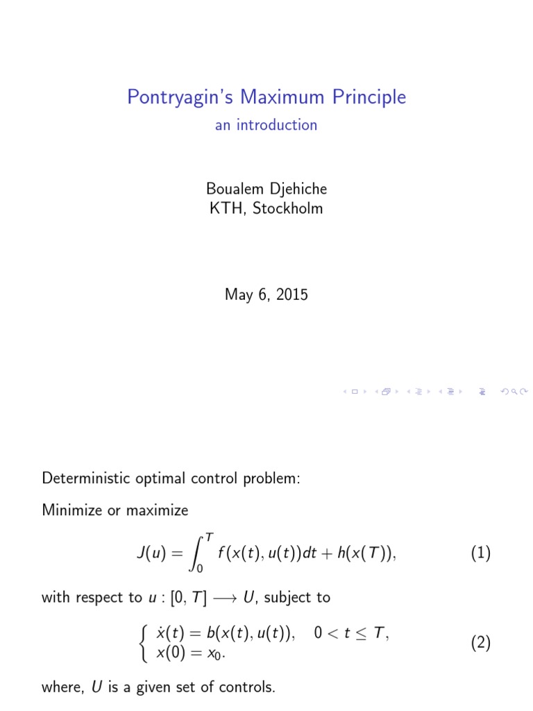 Pontryagin's Maximum Principle | PDF | Stochastic Differential Equation | Mathematical Analysis