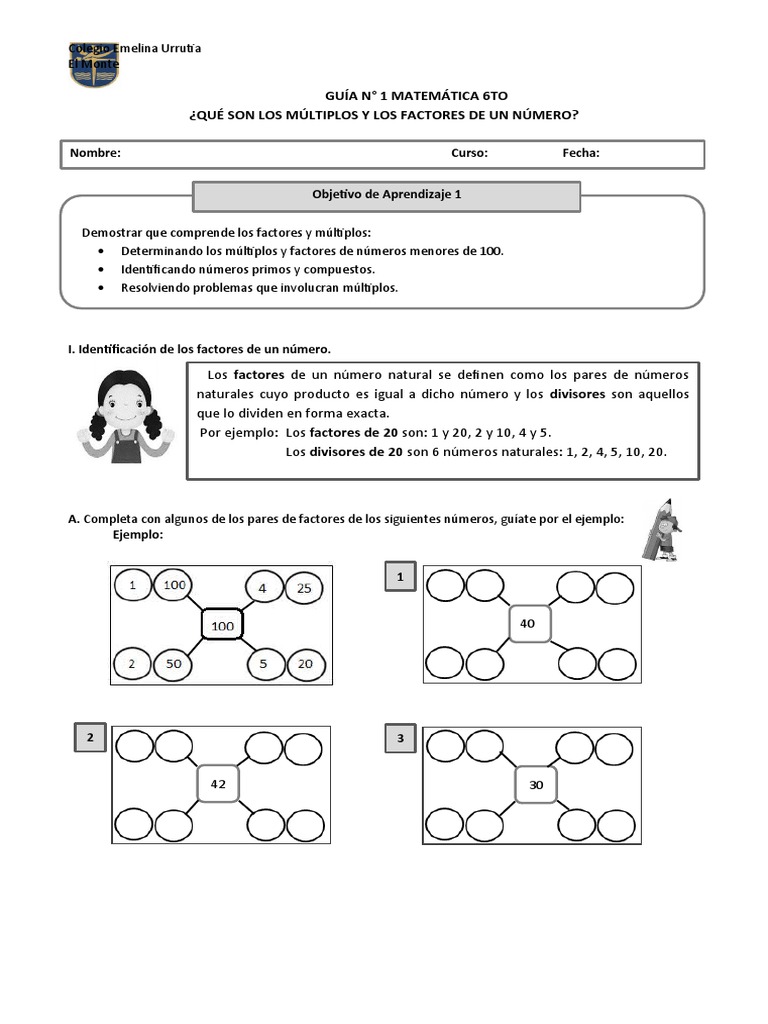 Guía 1 Factores Divisores y Multiplos | PDF | Multiplicación | Número primo