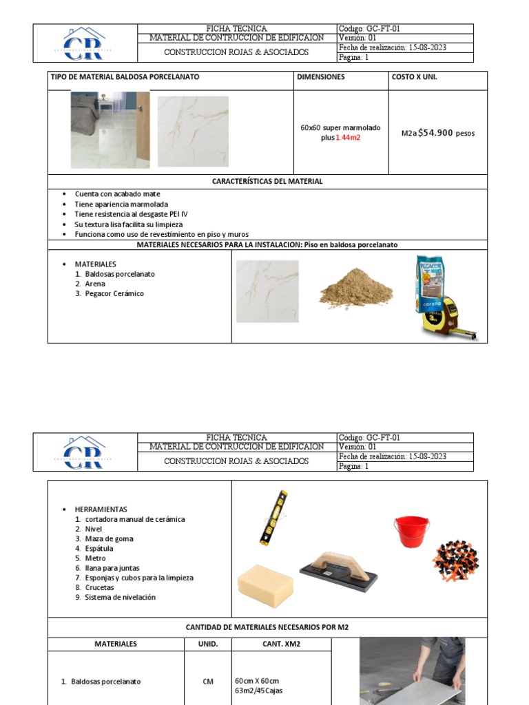 Ficha Tecnica de Construccion | PDF