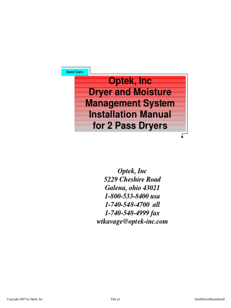 Optek Double Pass Installation Manual | PDF | Screw | Electrical Connector