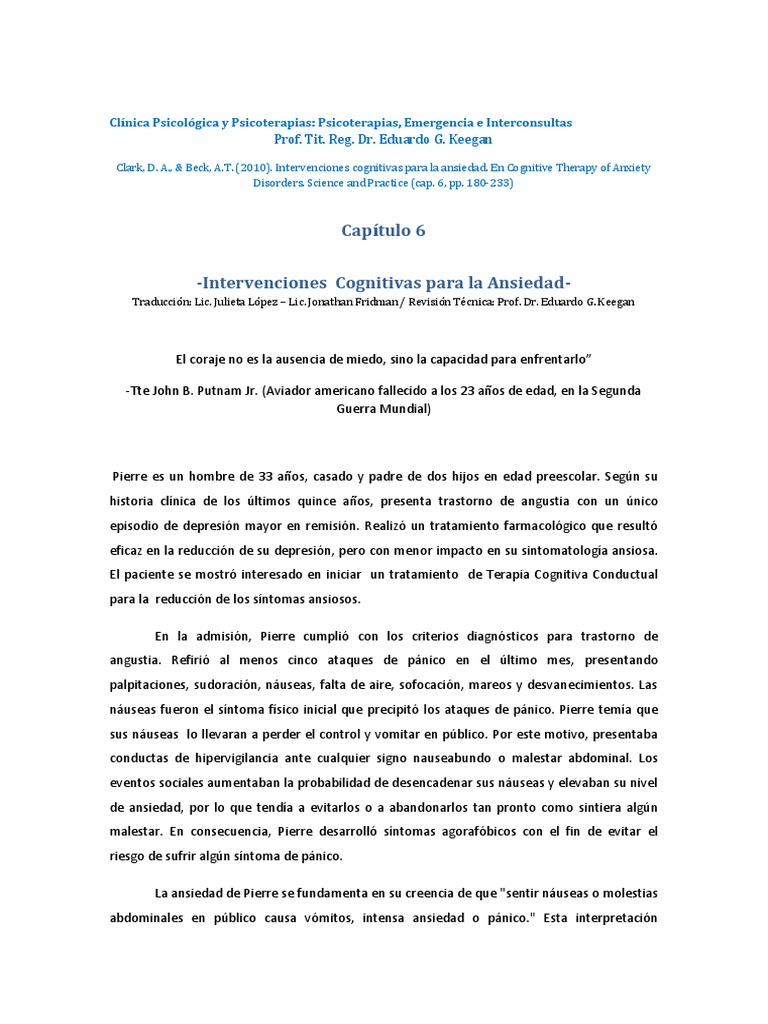 Clark y Beck Intervenciones Cogntivas | PDF | Ansiedad | Terapia cognitiva