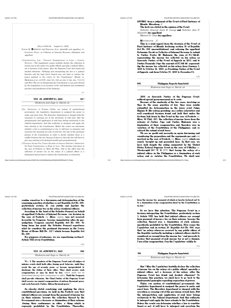 Endencia and Jugo vs. David Etc 93 Phil. 696 Nos. L 6355 56 August 31 1953 | PDF