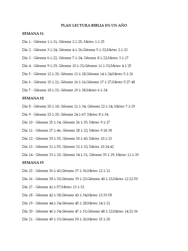 Plan de Lectura Bíblica Anual | PDF | Contenido bíblico | 1st ...