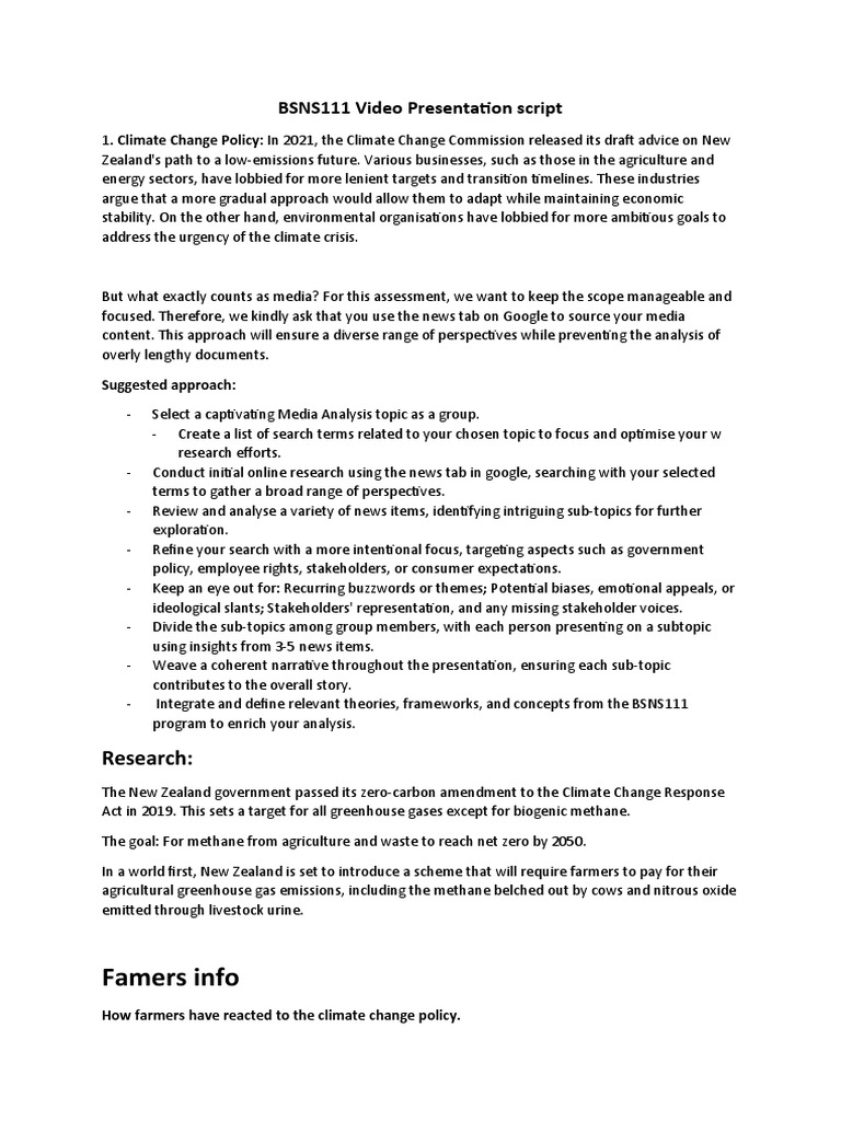 BSNS111 Video Presentation Script | PDF | Climate Change | Agriculture