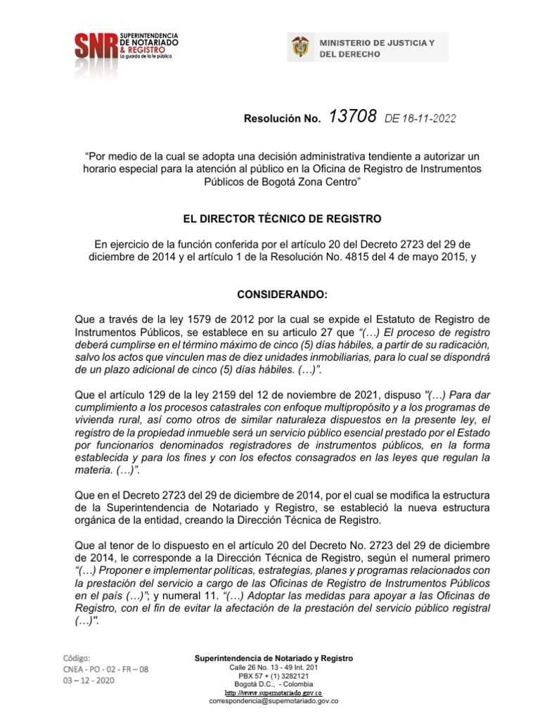 Res 13708 20221118141115 | PDF | Bogotá | Gobierno