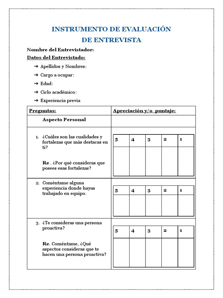 Instrumento de Entrevista - Practicante Profesional de Recursos Humanos ...