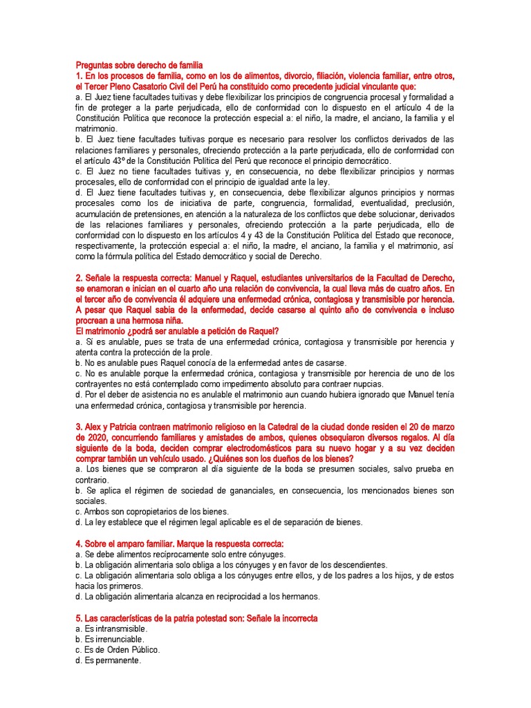 Preguntas Sobre Derecho de Familia | PDF | Adopción | Divorcio