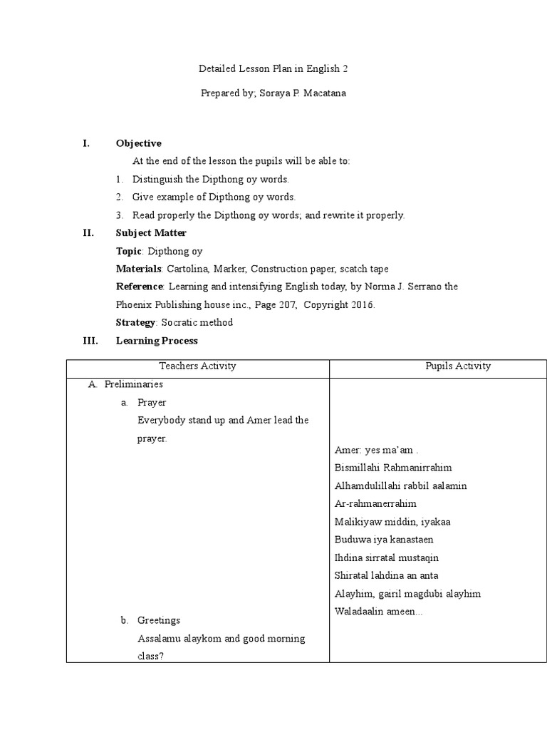 Lesson Plan English 2 | PDF