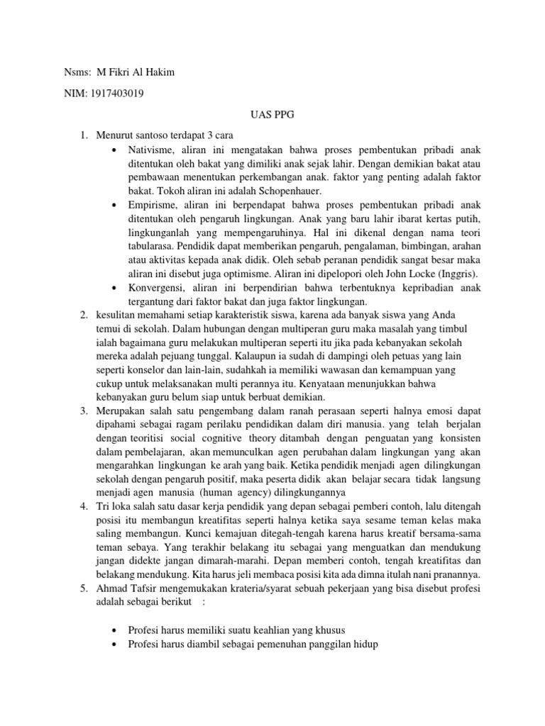Uas PPG M Fikri Al Hakim 1917403019 | PDF | Sains & Matematika