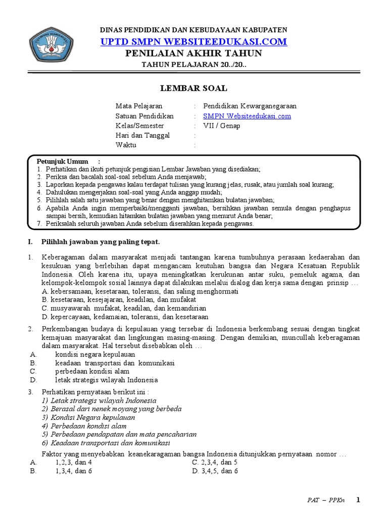 Pat PKN KLS 7 Genap | PDF | Ilmu Sosial