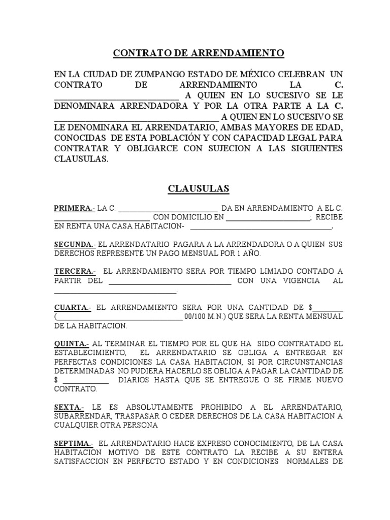 CONTRATO ARRENDAMIENTO CASA HABITACION | PDF