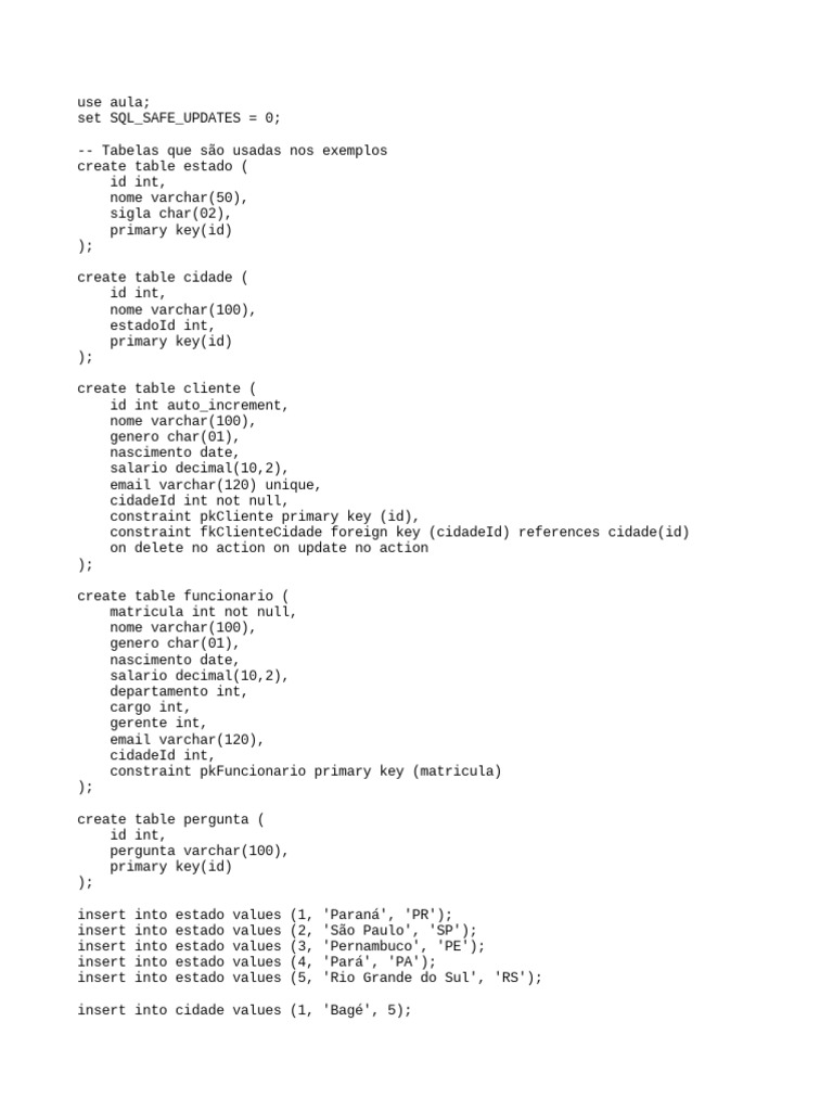 Aula Pratica 4 - Scripts | PDF | SQL Aula Pratica 4 - Scripts | PDF | SQL