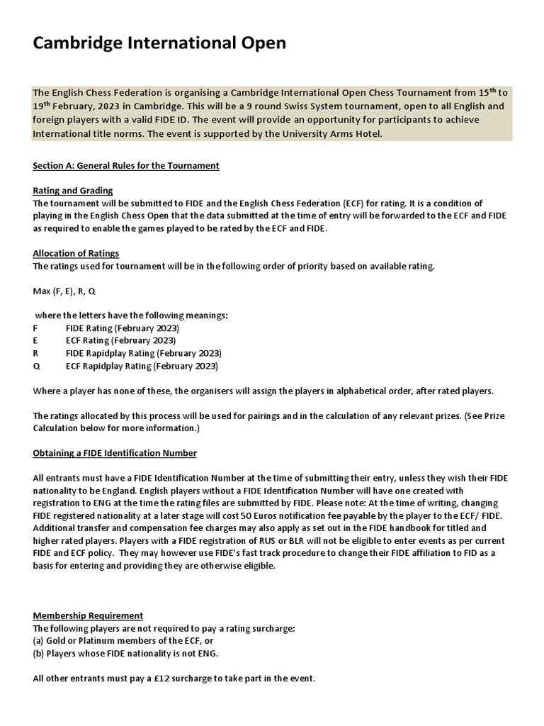 Cambridge Regulations | PDF | Chess | Fee