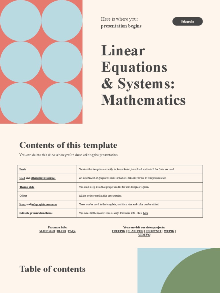 Linear Equations and Systems - Mathematics - 8th Grade by Slidesgo | PDF
