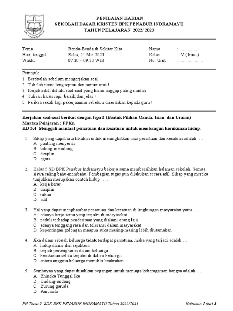 PH Tema 9.bahasa Indonesia Dan PPKN | PDF