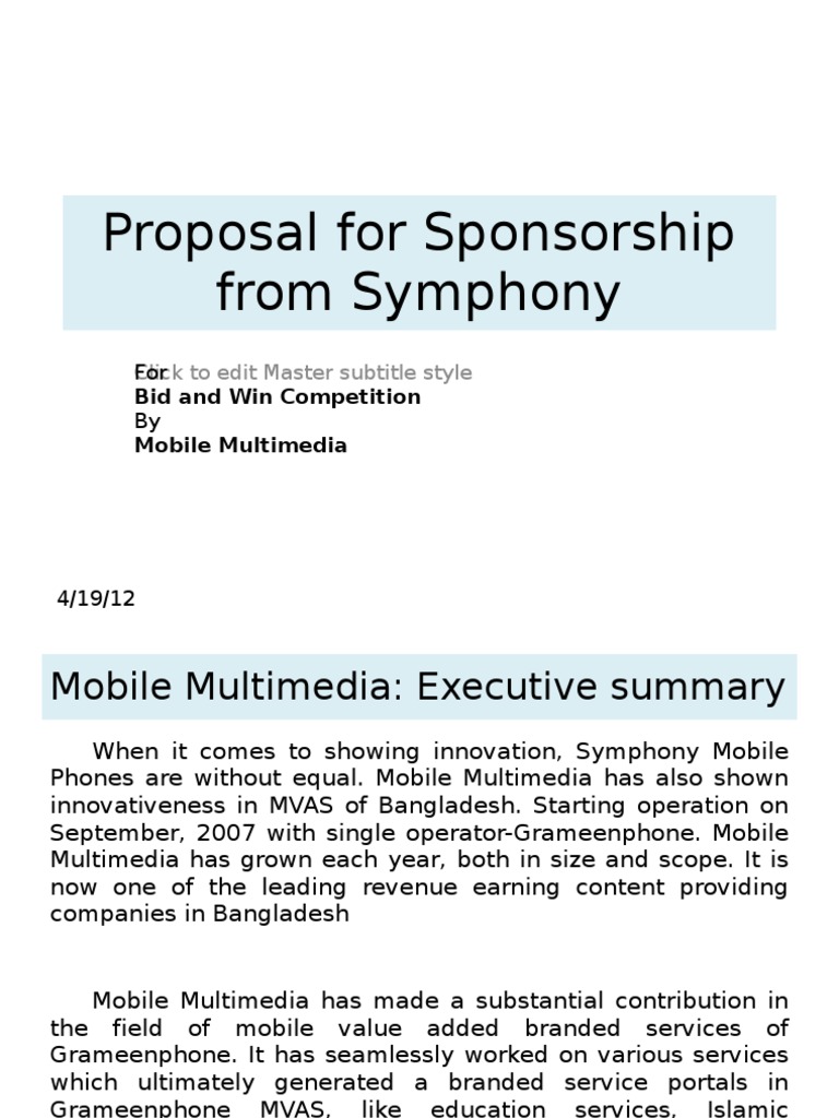Proposal For Sponsorship From Symphony | PDF | Sponsor (Commercial ...