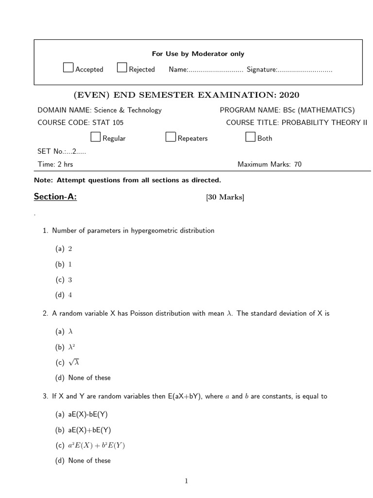 Probability Theory Exam 2020 | PDF | Variance | Normal Distribution