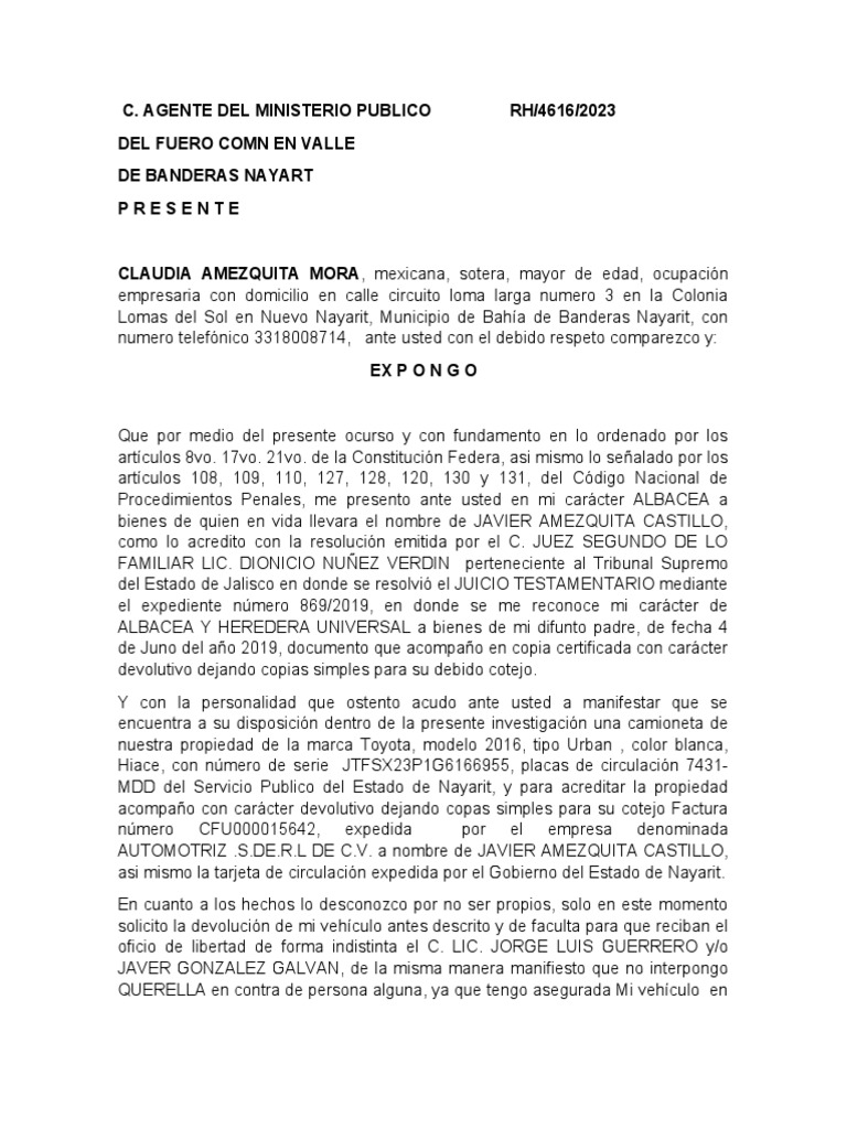 C. Agente Del Ministerio Publico RH/4616/2023 Del Fuero Comn en Valle ...