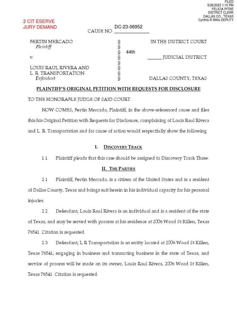 Mercado v. Rivera Freightliner Accident | PDF | Negligence | Damages
