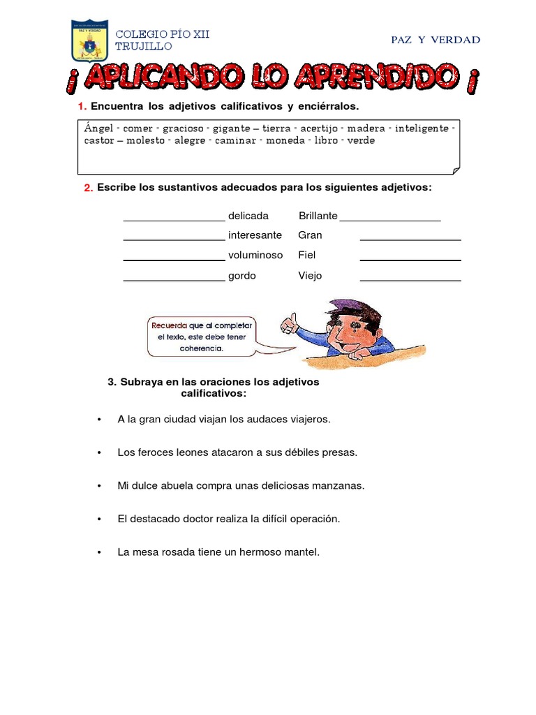 el adjetivo - hoja practica | PDF