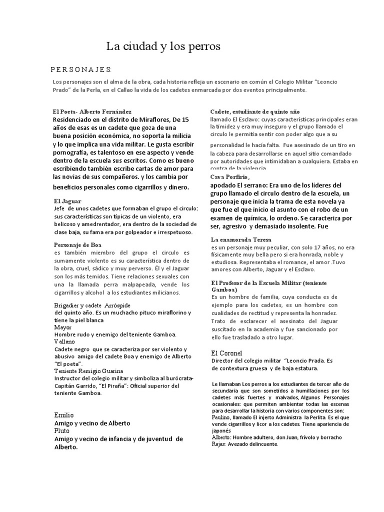 La Ciudad y Los Perros - Personajes | PDF