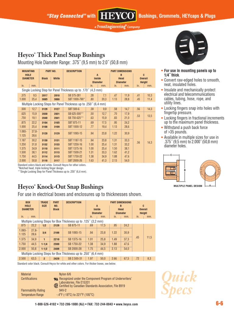 Heyco® Thick Panel Snap Bushings | PDF | Mechanical Engineering ...
