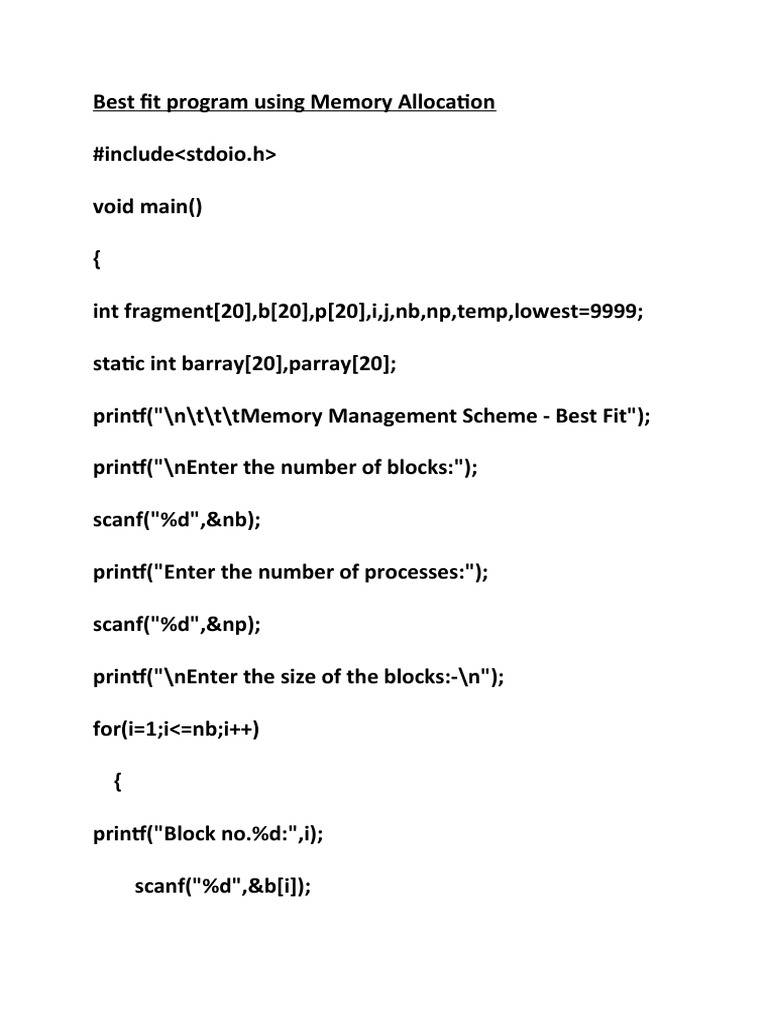 Best Fit Program Using Memory Allocation-1 | PDF | Computer Data | Computer Standards
