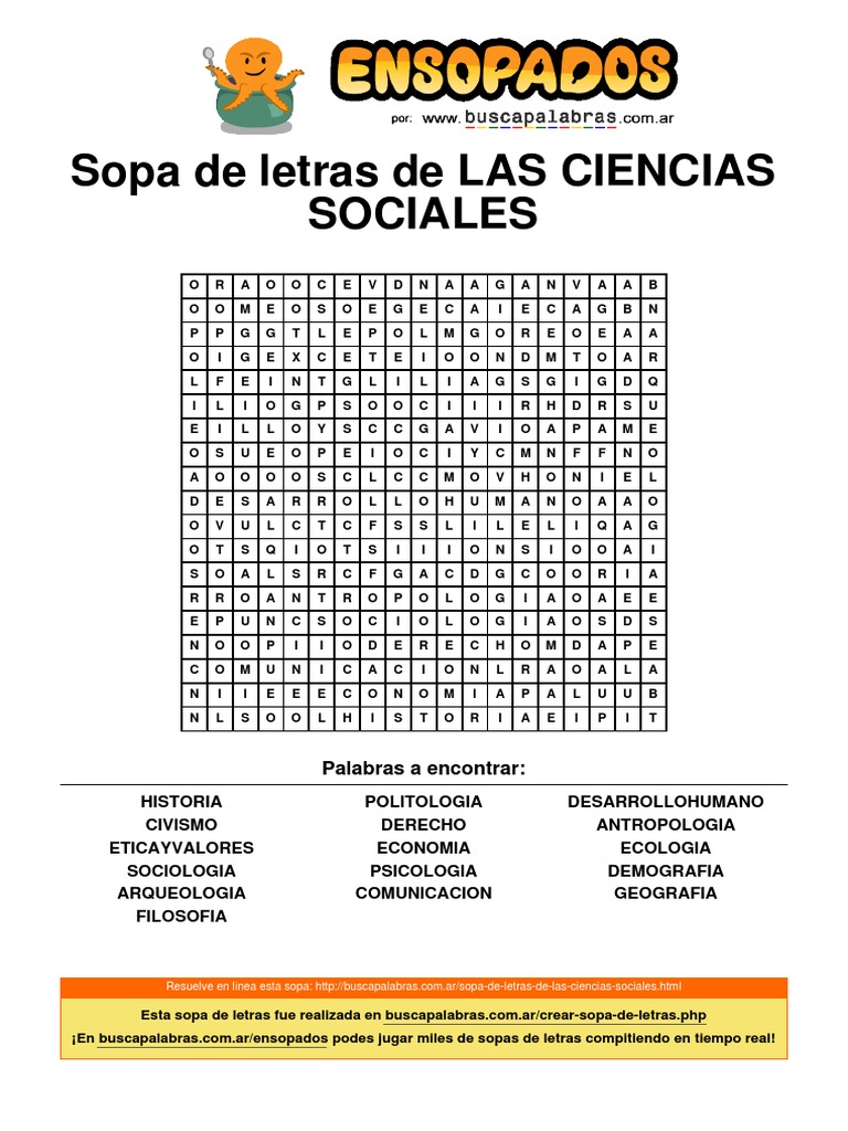 Sopa de Letras de Las Ciencias Sociales | PDF | Estudios de idiomas ...