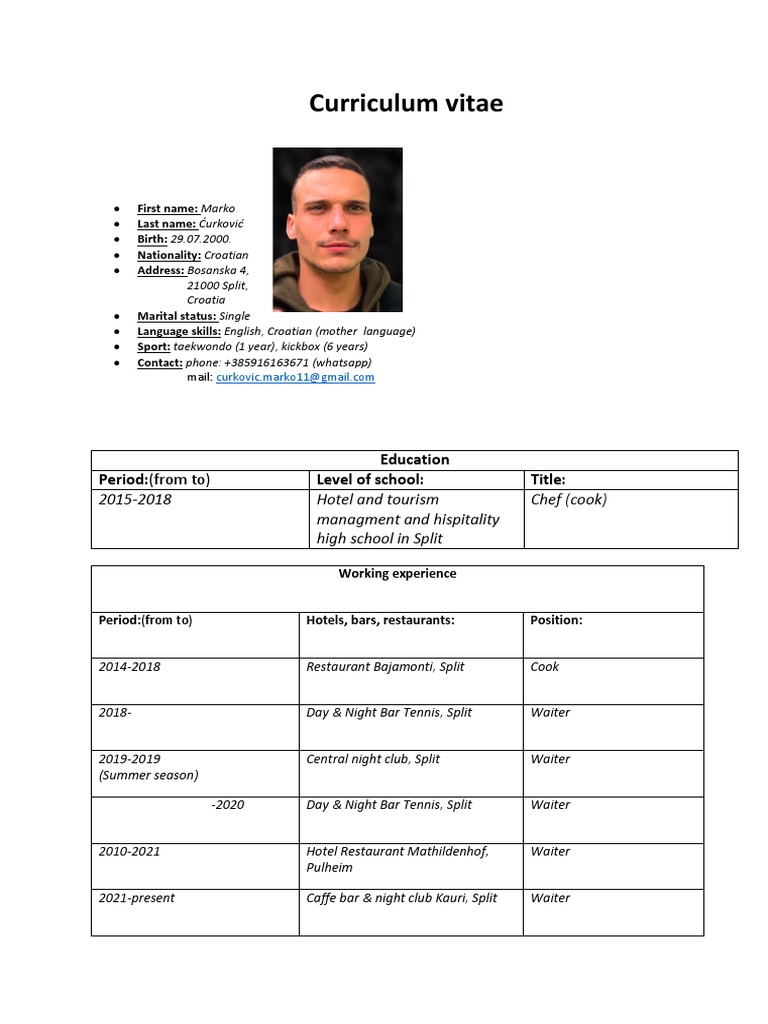 Curriculum Vitae: Education Period: (From To) Level of School: Title ...