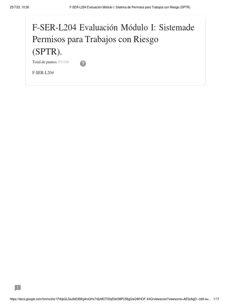 EXAMEN MODULO 1 Sistema de Permisos para Trabajos Con Riesgo (SPTR) | PDF EXAMEN MODULO 1 Sistema de Permisos para Trabajos Con Riesgo (SPTR) | PDF