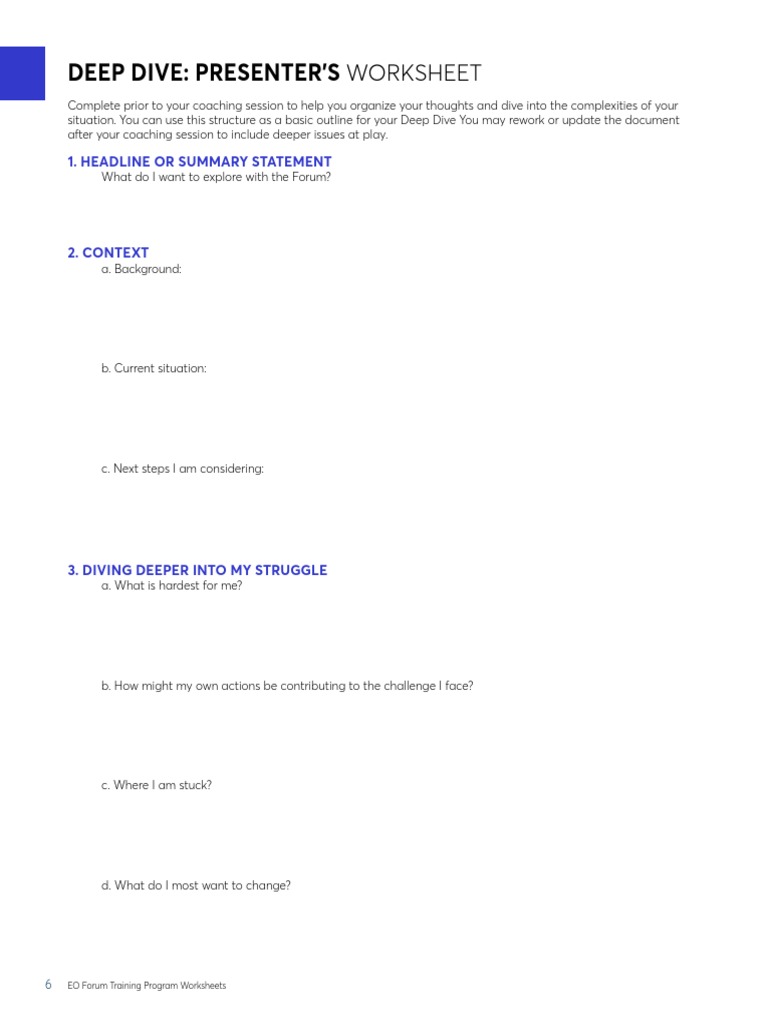 Deep Dive Coaching Worksheet | PDF | Language Arts & Discipline | Self ...