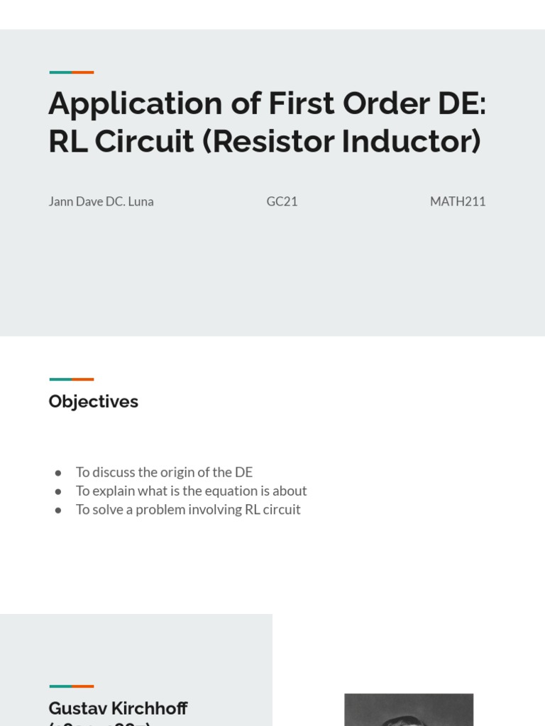 Application of First Order DE_ RL Circuit (Resistor Inductor) | PDF