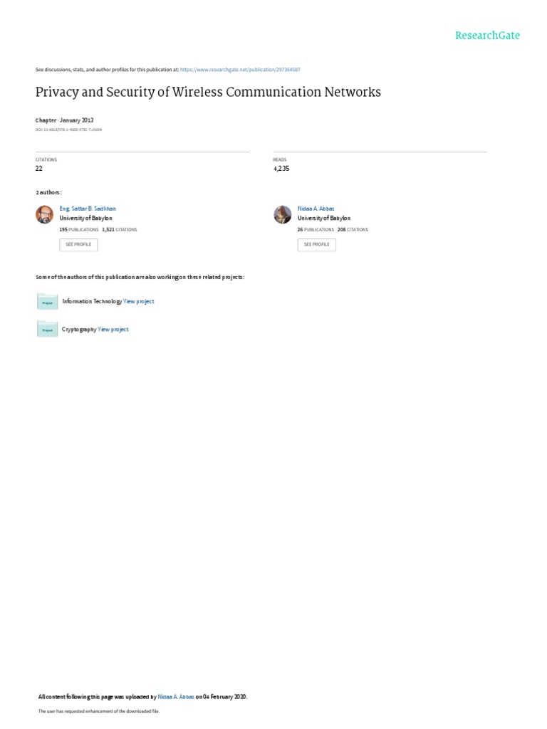 Privacy and Security of Wireless Communication Networks | Download Free PDF | Computer Network ...