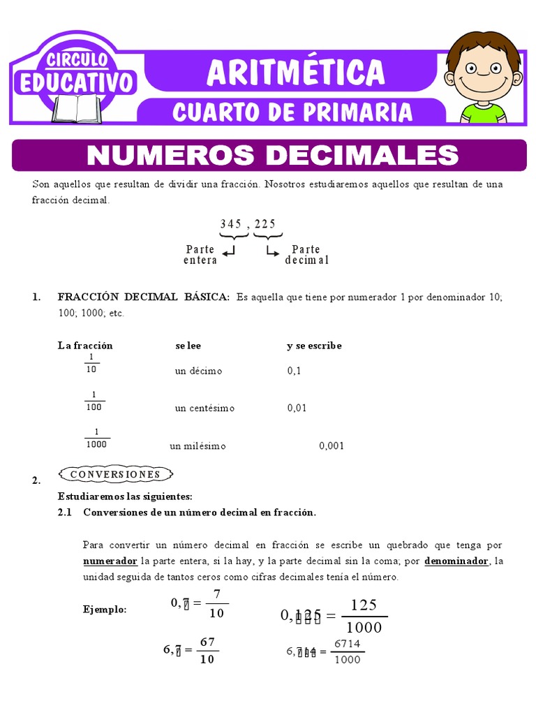 Ejercicios de Números Decimales 4° Grado | PDF | Decimal | Números