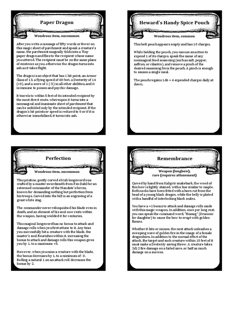 Magic Item Cards Template V1 Pdf
