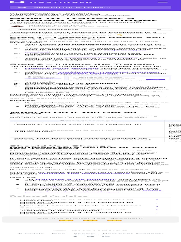 How To Transfer A Domain To Hostinger Hostinger Help Center | PDF