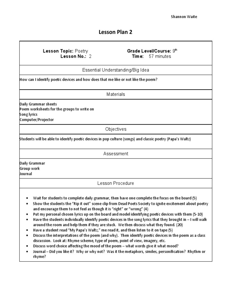 poetry lesson 2 | PDF