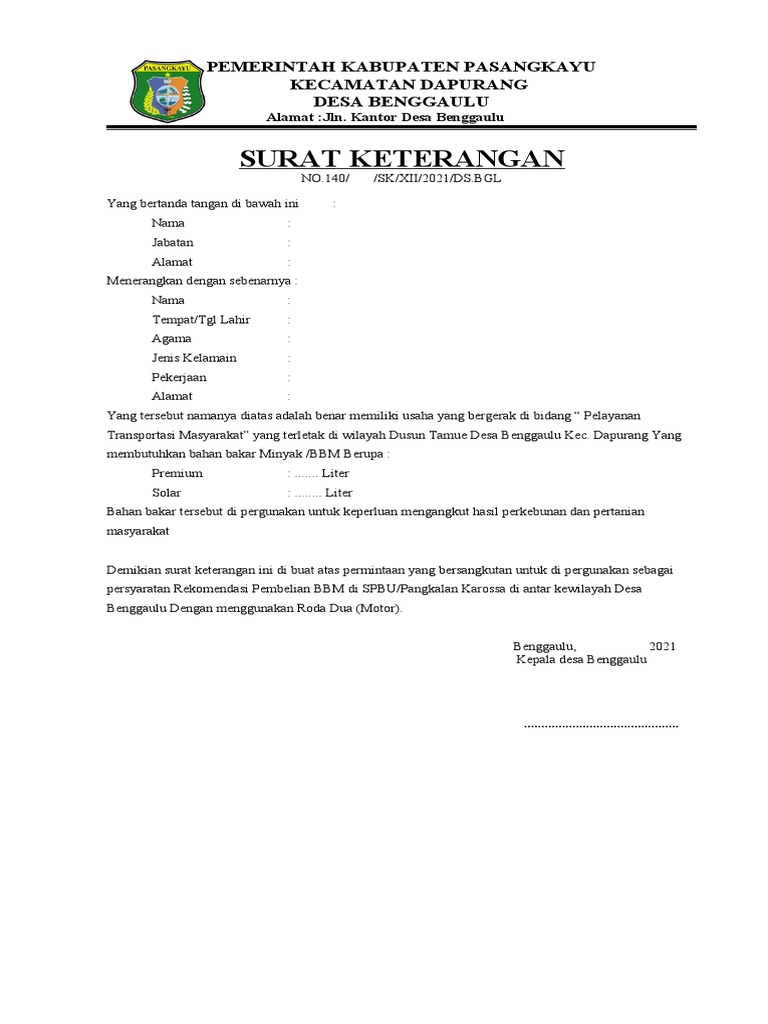 Surat Keterangan BBM-1 | PDF