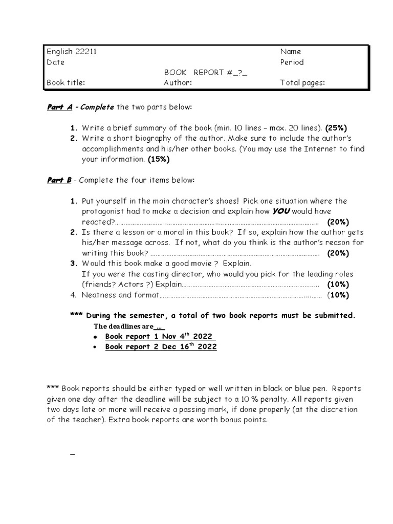 Student Book Report Guide | PDF