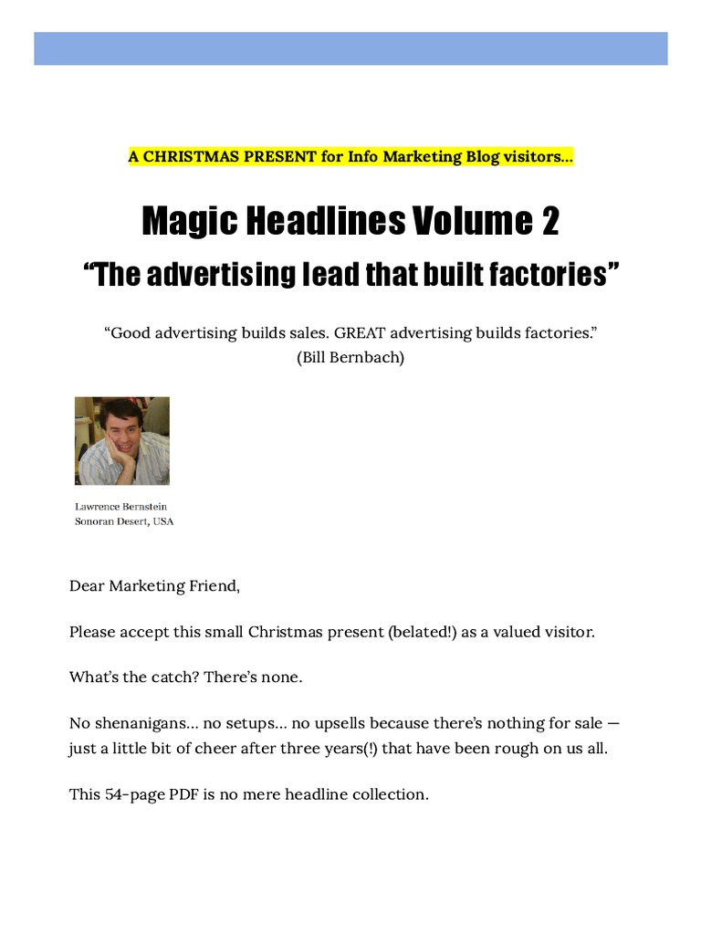 Free Magic Headlines PDF for Marketers | PDF | Marketing | Business