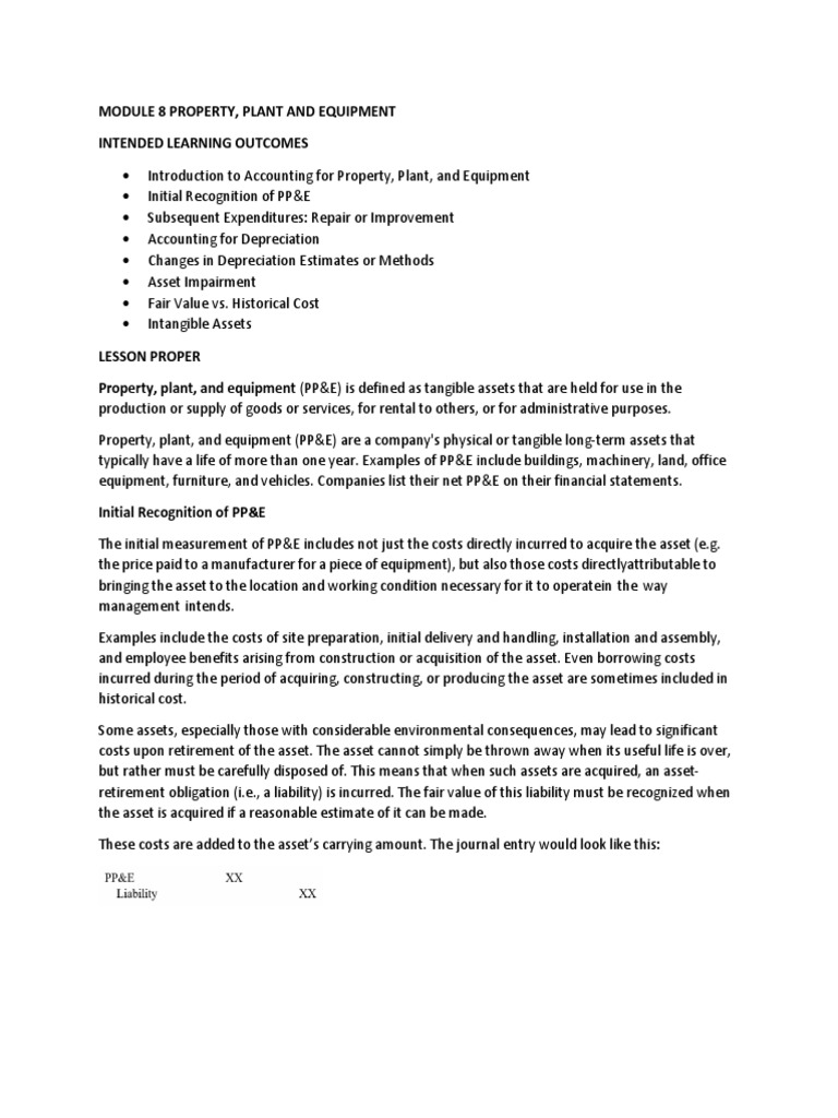 Module 8 Property, Plant and Equipment | PDF