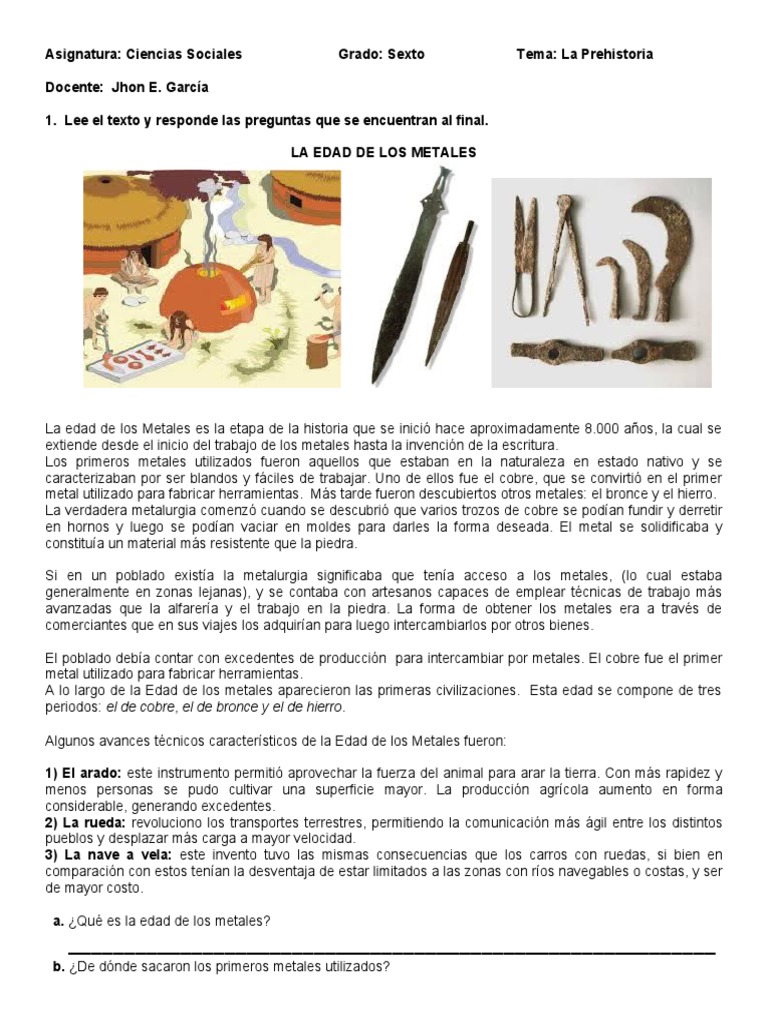 Guia 6º Edad Metales | PDF | Rieles | Cobre